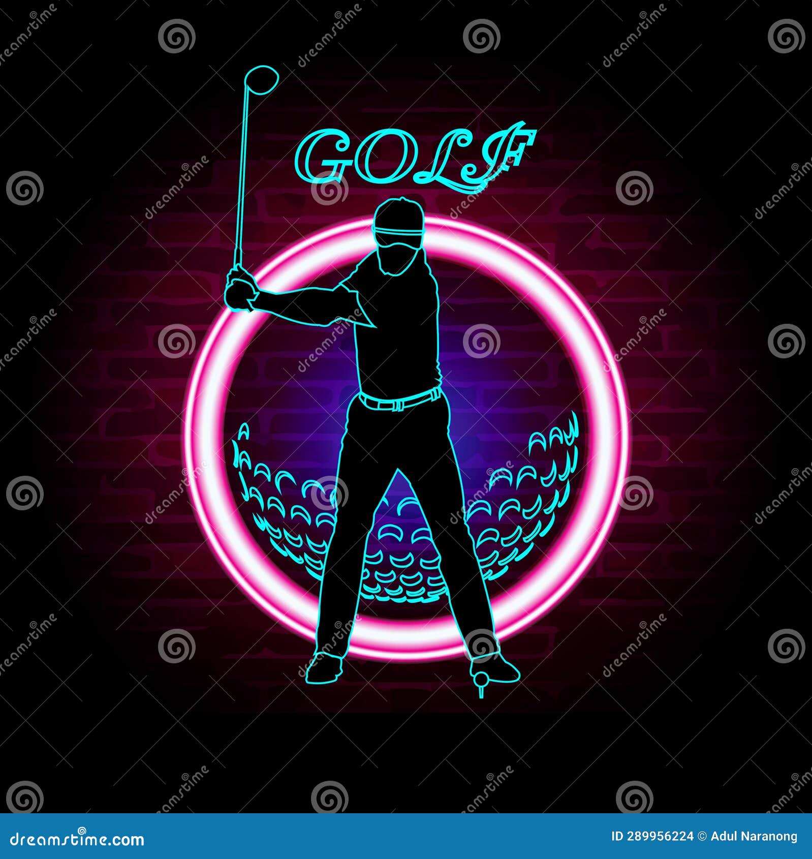 Neon Lights on the Wall, Golf in Space Stock Vector - Illustration of ...