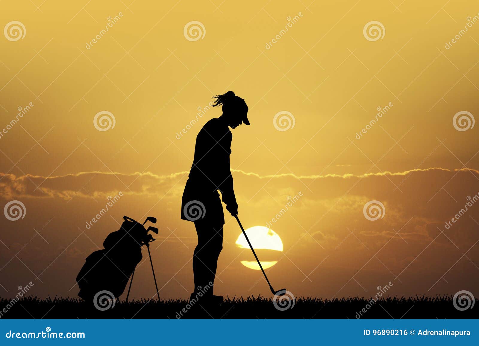 Golf at sunset stock photo. Image of sunset, golfer, player - 96890216