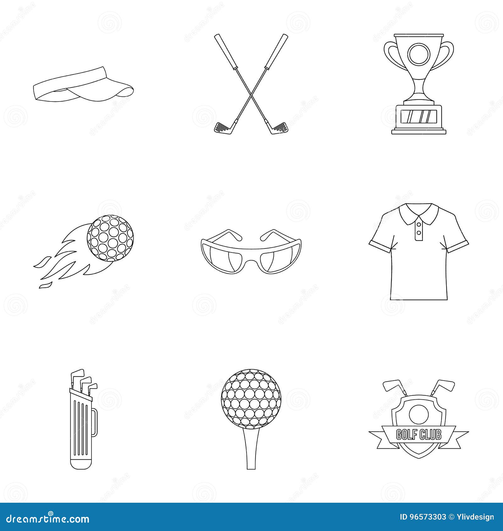 Golf Things Icons Set, Outline Style Stock Vector - Illustration of ...