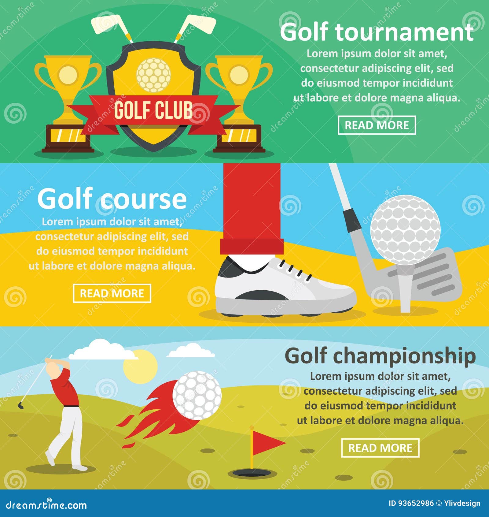 Golf Tournament Banner Horizontal Set, Flat Style Stock Vector ...