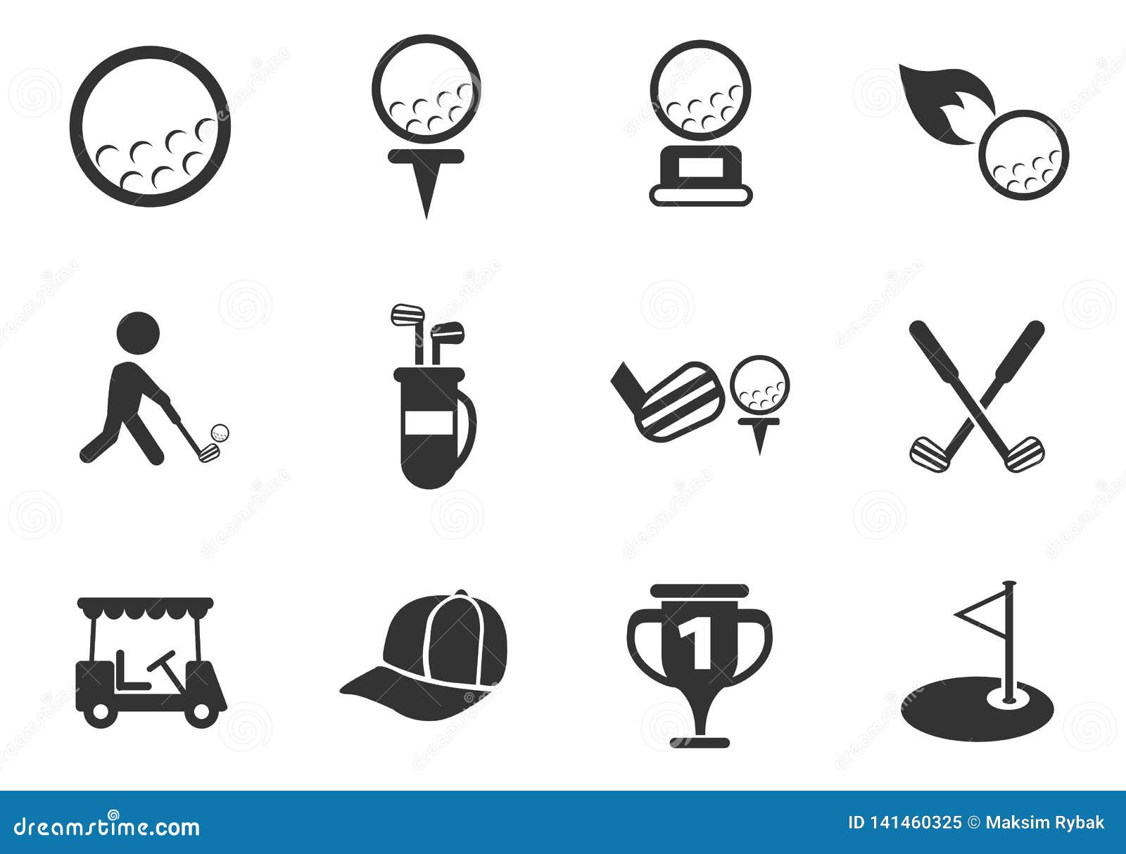 Golf icon set stock vector. Illustration of vector, flag - 141460325