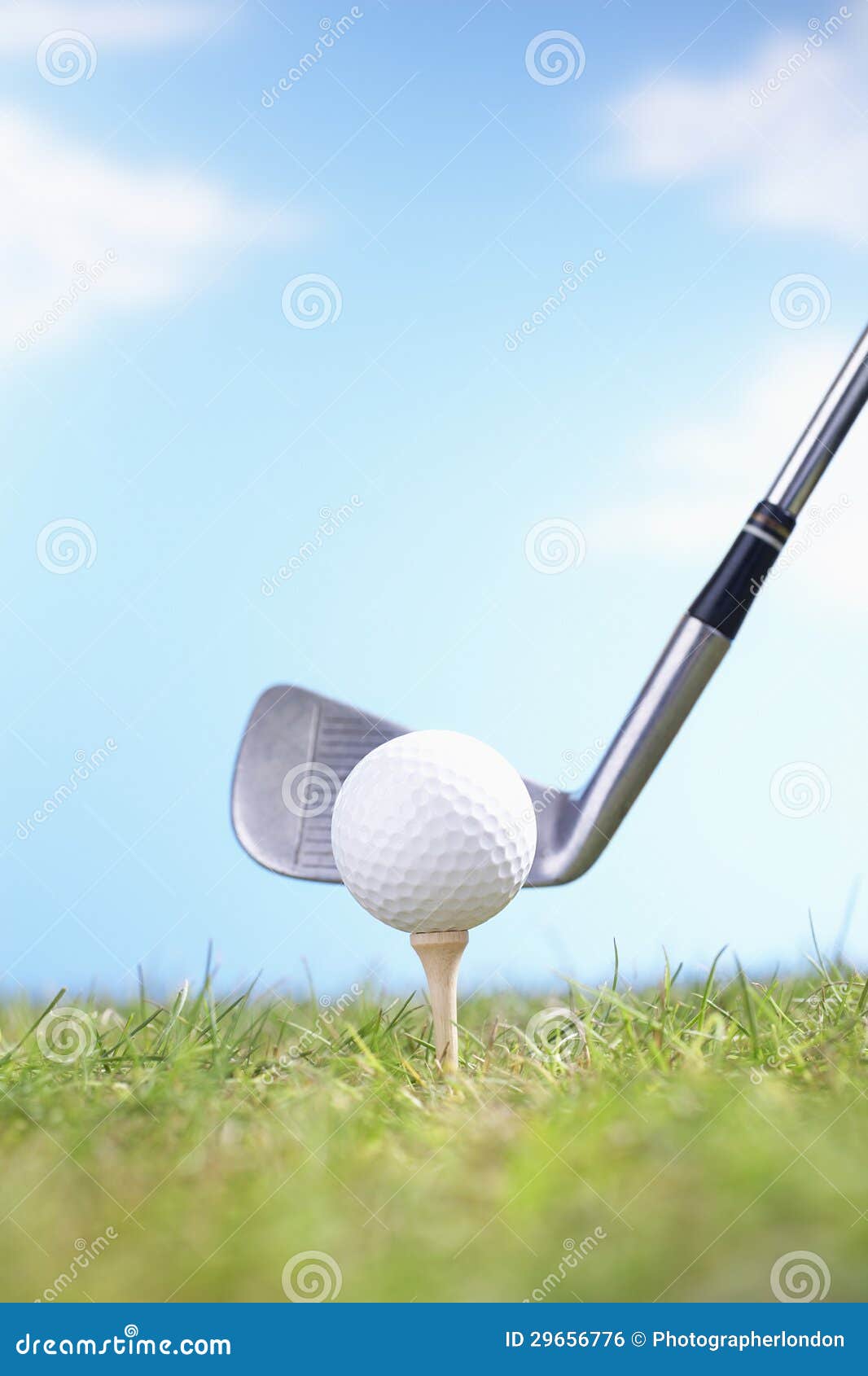 Golfball on Tee with Golf Club Stock Photo - Image of focus, cloud ...