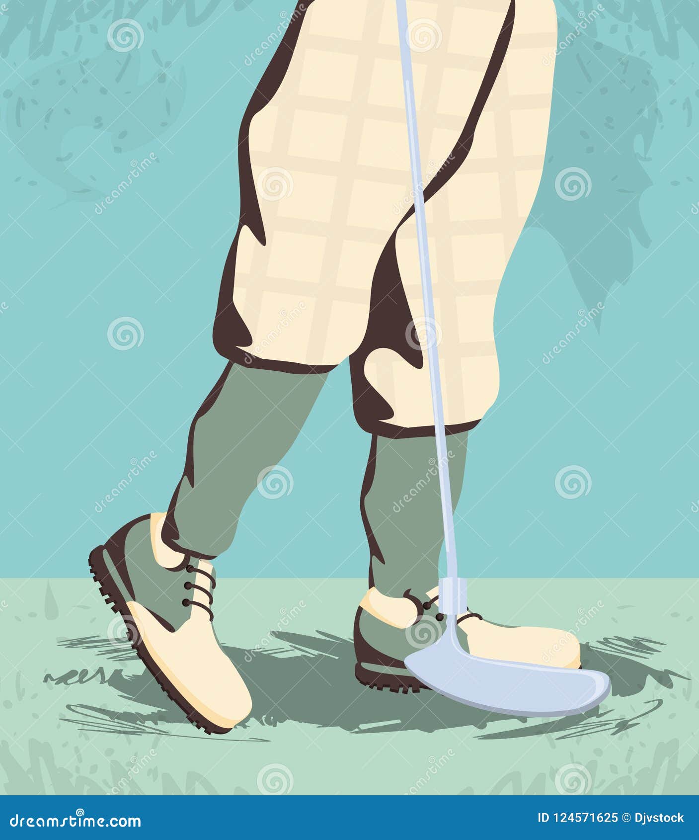 Golfer feet on golf course stock vector. Illustration of hole - 124571625