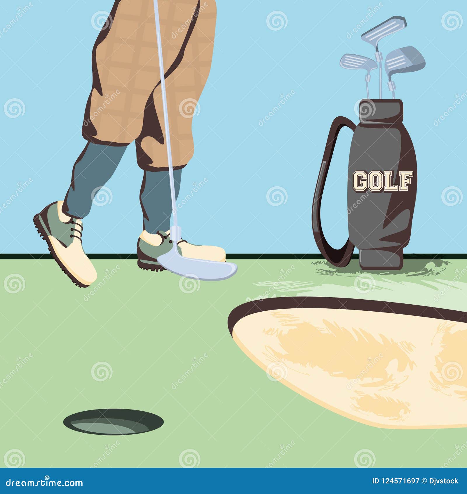 Golfer feet on golf course stock vector. Illustration of gear - 124571697