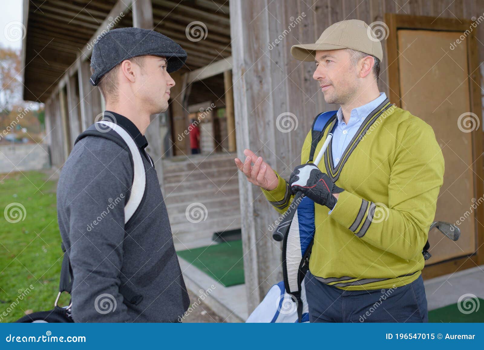 Golfer Friends Talking at Golf Course Stock Image - Image of bright ...
