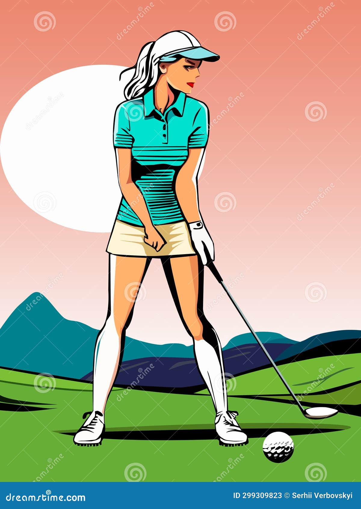 Golfer Girl on the Golf Course. Vector Illustration for Your Design ...