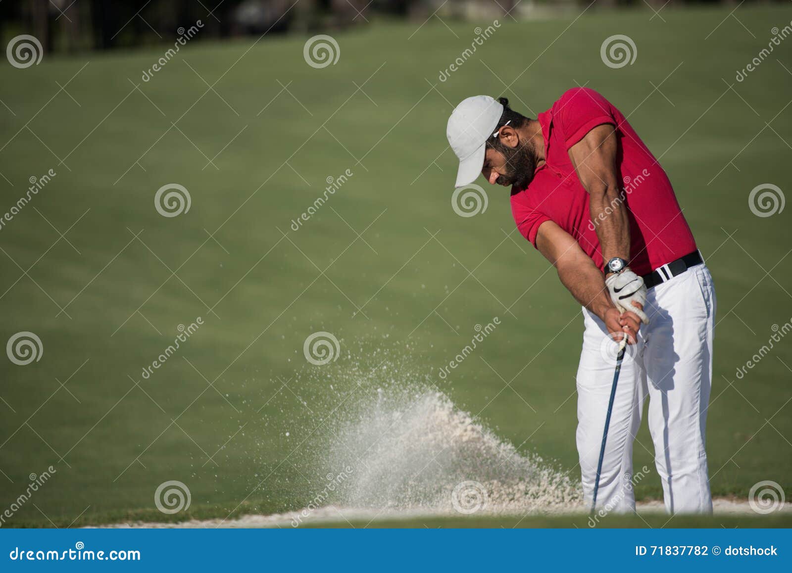 Golfer Hitting a Sand Bunker Shot Stock Photo - Image of adult, happy ...