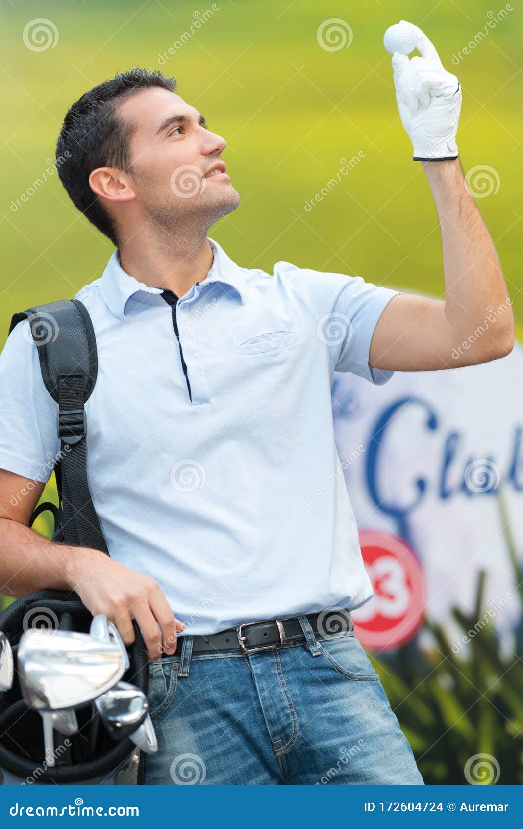 Golfer Man Looking at Golf Ball Stock Photo - Image of caucasian ...