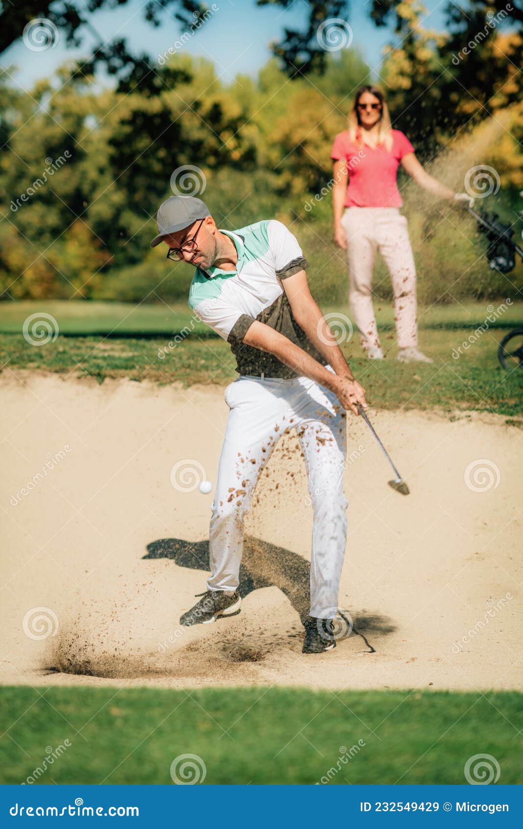 Golfer Playing from the Sand Trap Stock Image - Image of golf, ball ...