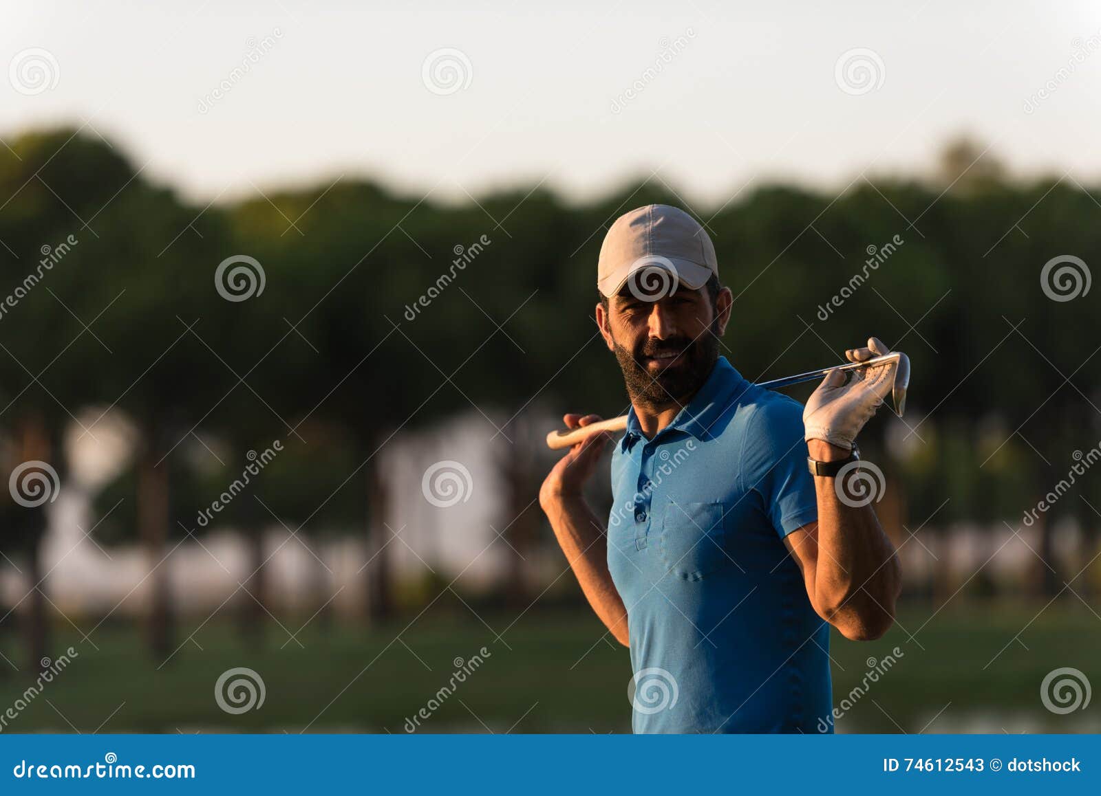 Golfer Portrait at Golf Course on Sunset Stock Image - Image of blue ...