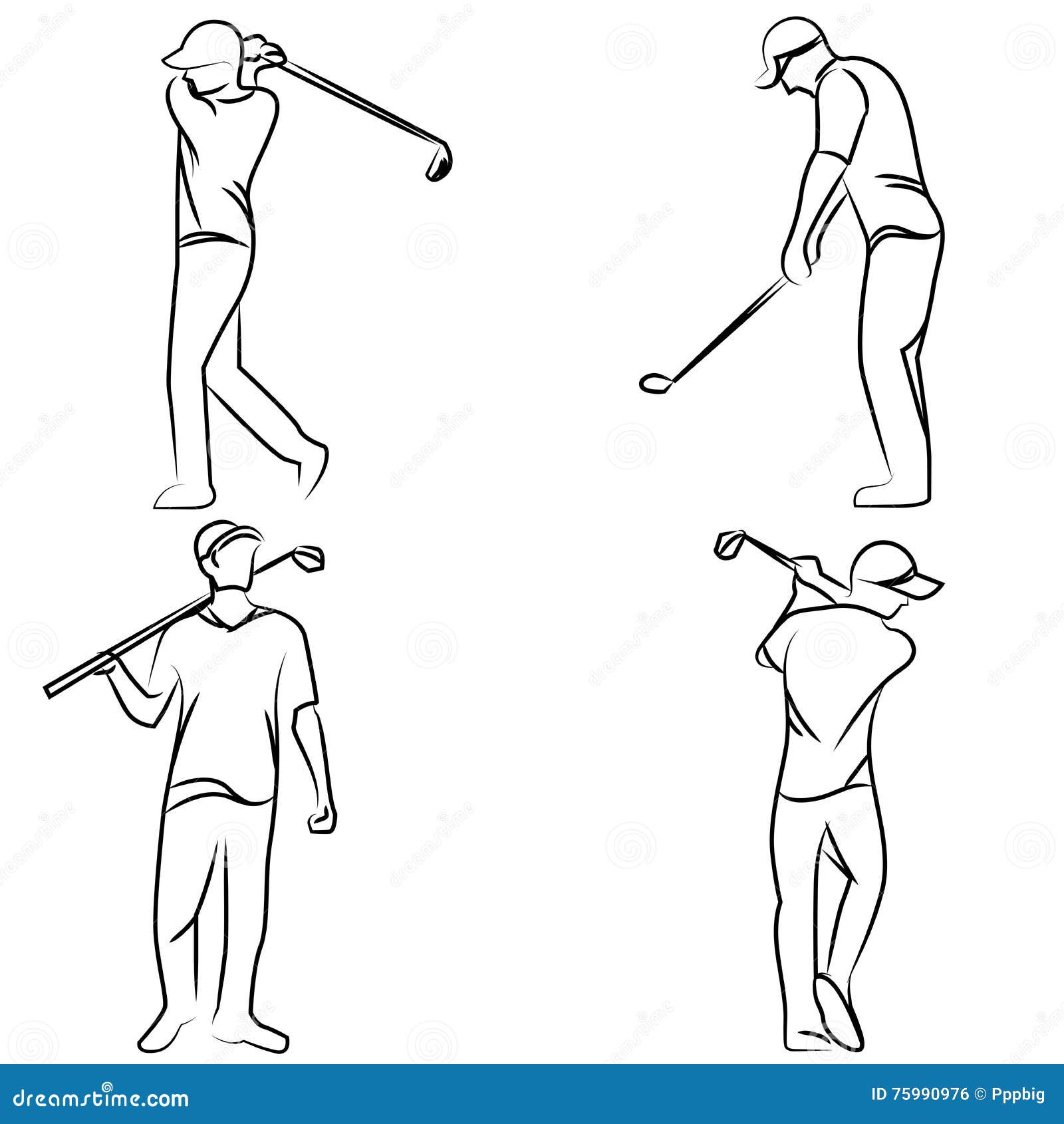 Golfer postures stock vector. Illustration of drawn, body - 75990976