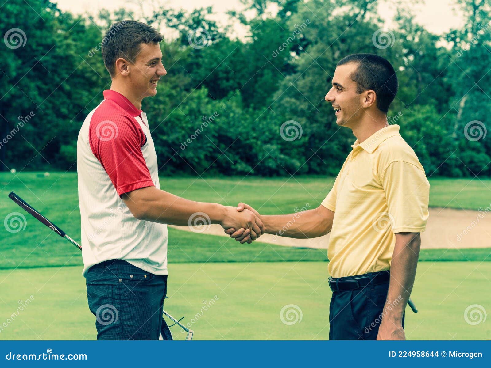 Golfer`s Handshake stock photo. Image of equipment, clothing - 224958644