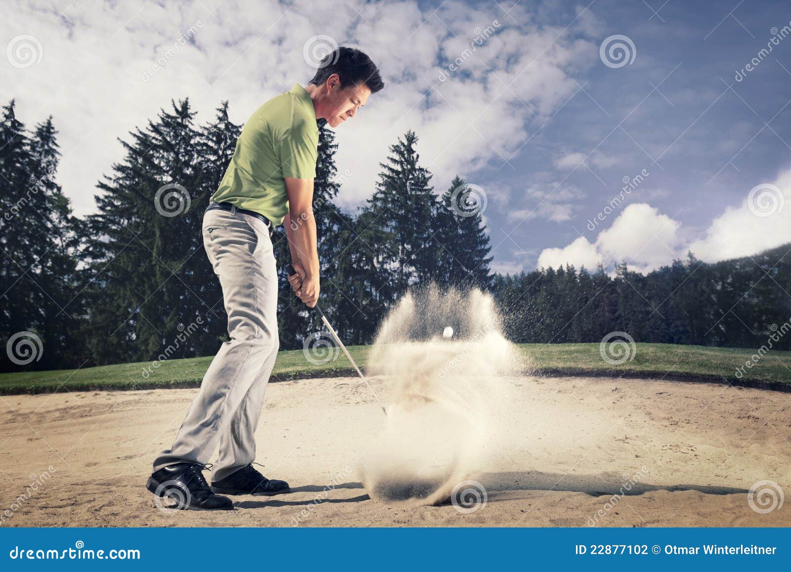 Golfer in sand trap. stock photo. Image of chip, recreational - 22877102