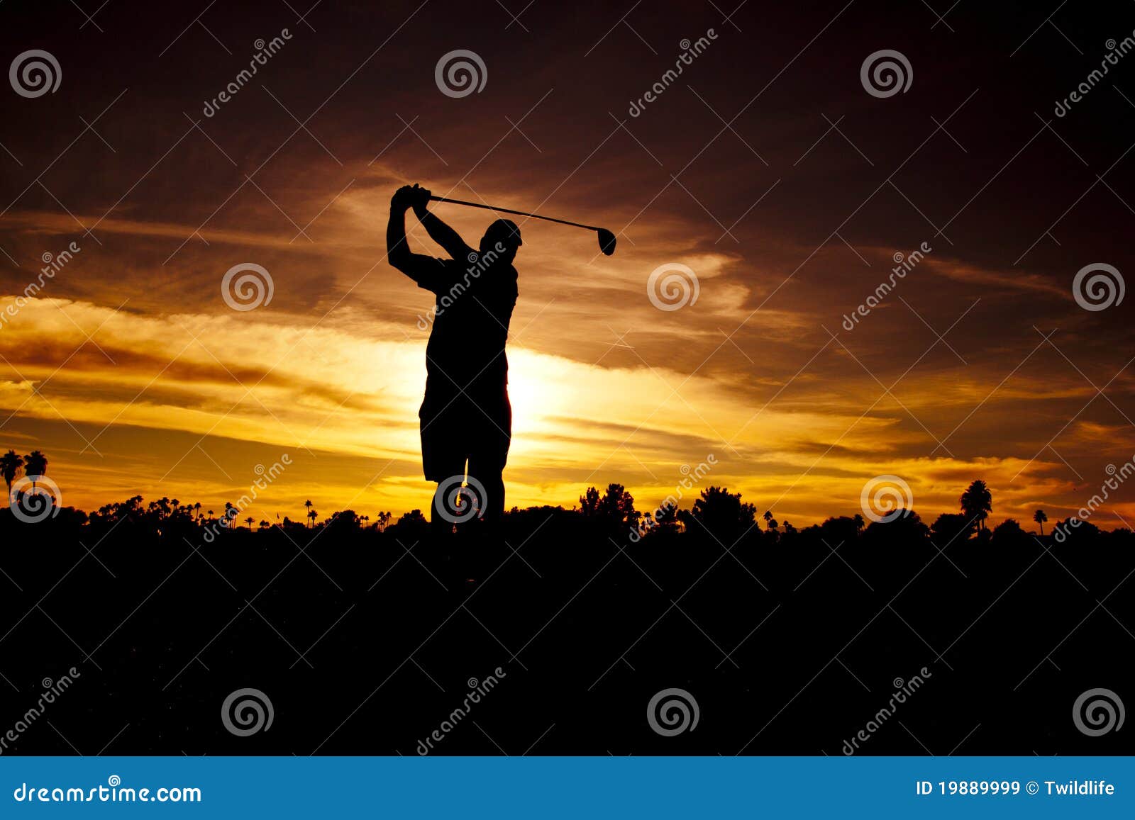 Golfer at Sunset stock image. Image of silhouette, golf - 19889999