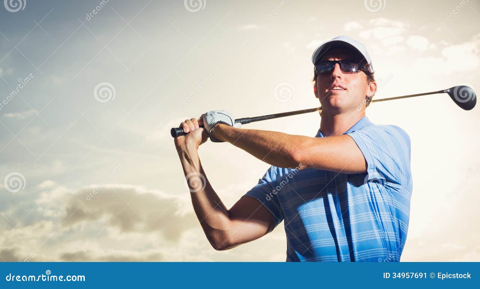 Golfer at sunset stock image. Image of golf, driving - 34957691