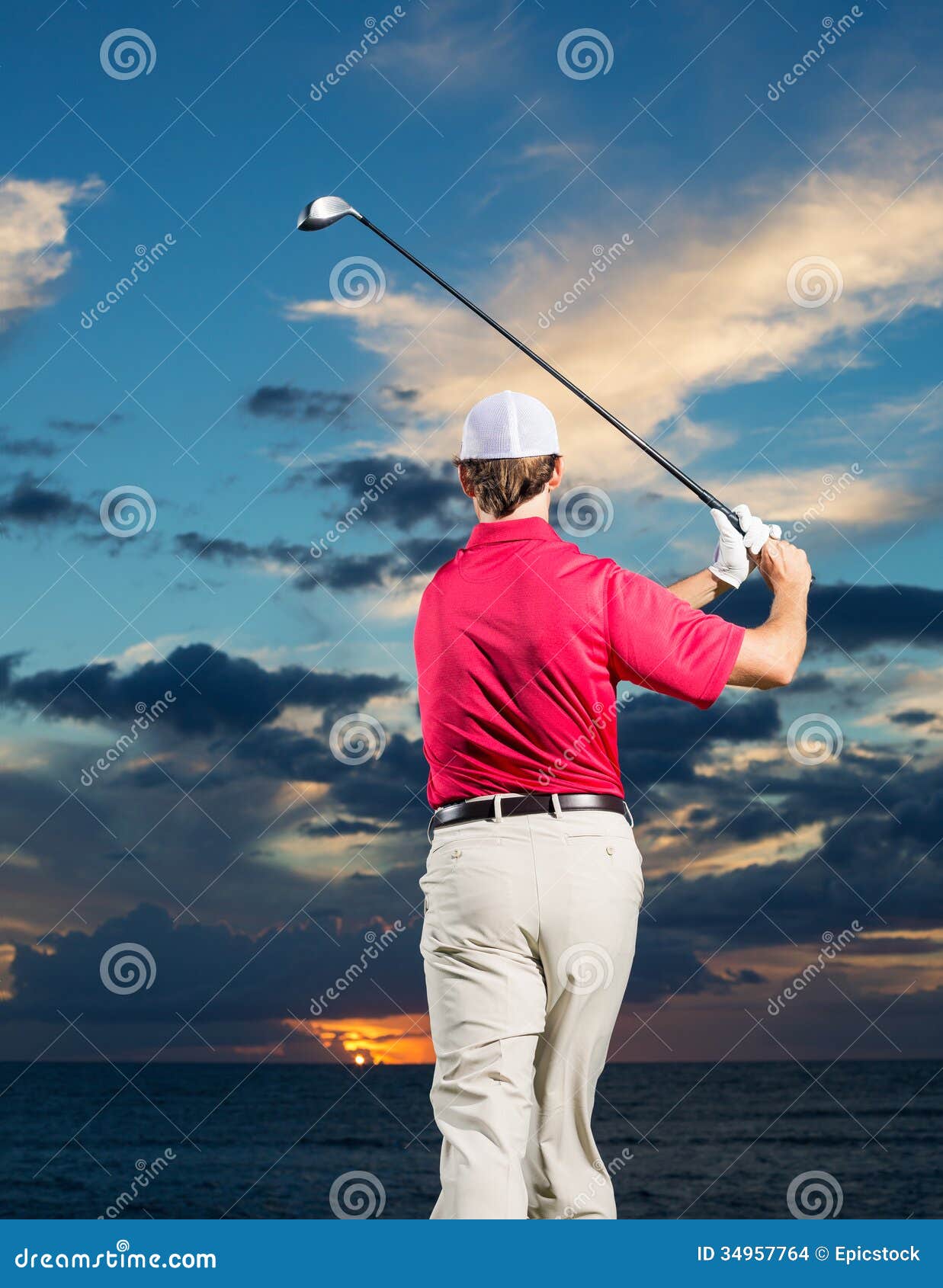 Golfer at sunset stock photo. Image of grass, hole, golfer - 34957764