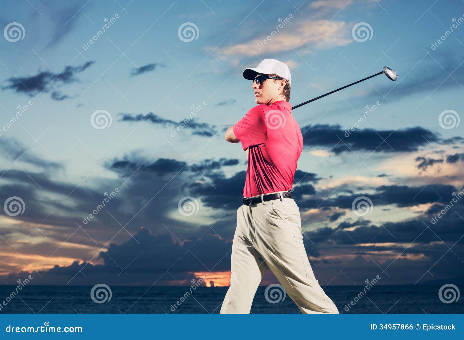 Golfer at sunset stock photo. Image of outdoor, autumn - 34957866