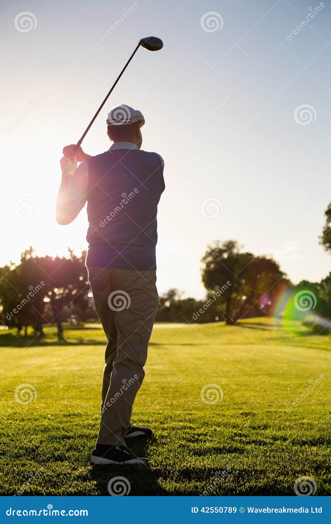 Golfer Teeing Off for the Day Stock Image - Image of sunlight, male ...