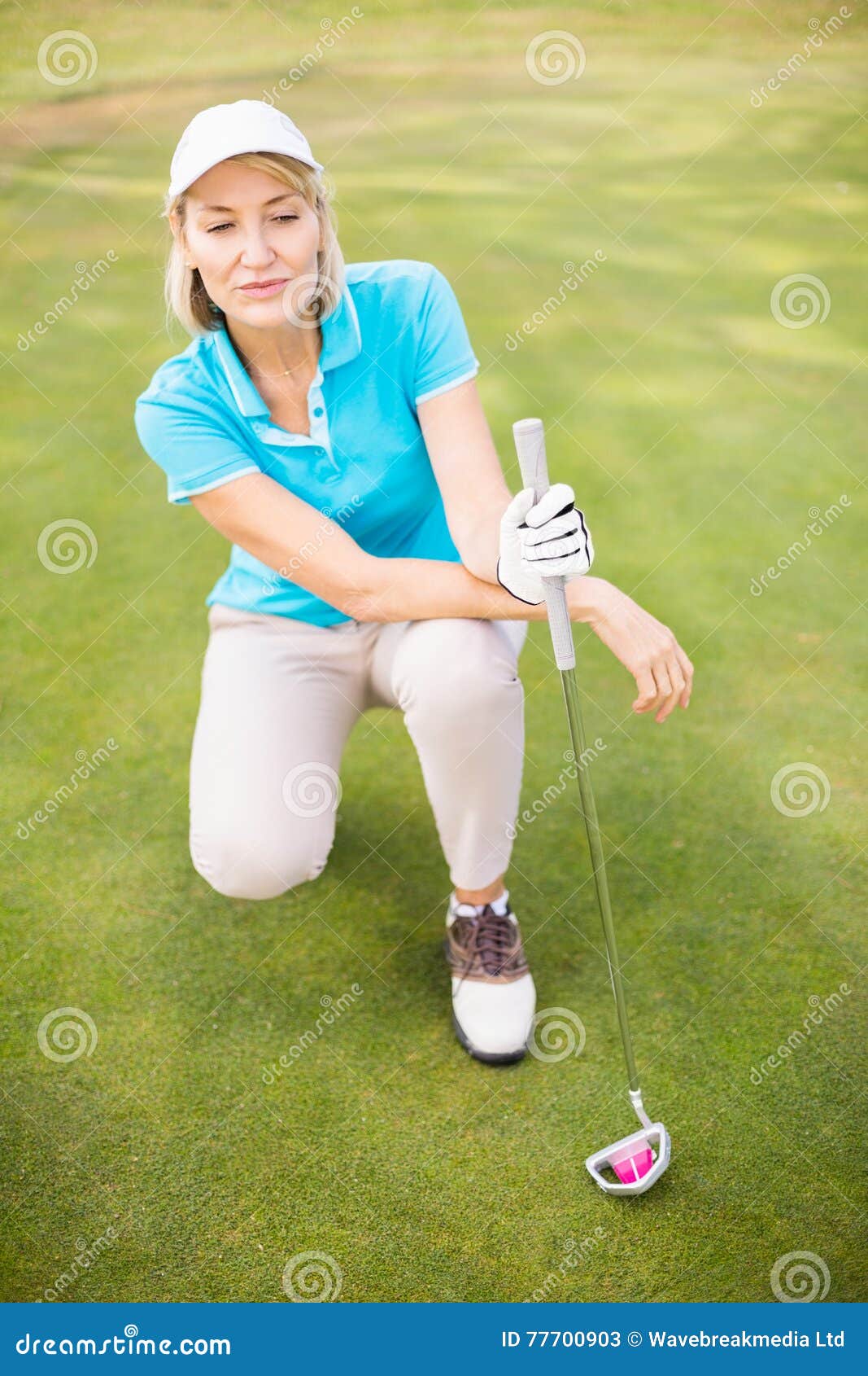 Golfer Woman Crouching on Golf Course Stock Image - Image of hobbies ...