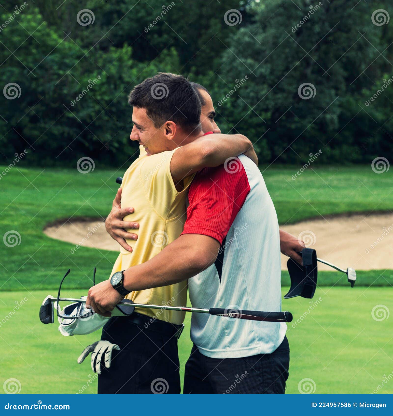 Golfers Having Friendly Hug after Game Stock Photo - Image of golfer ...
