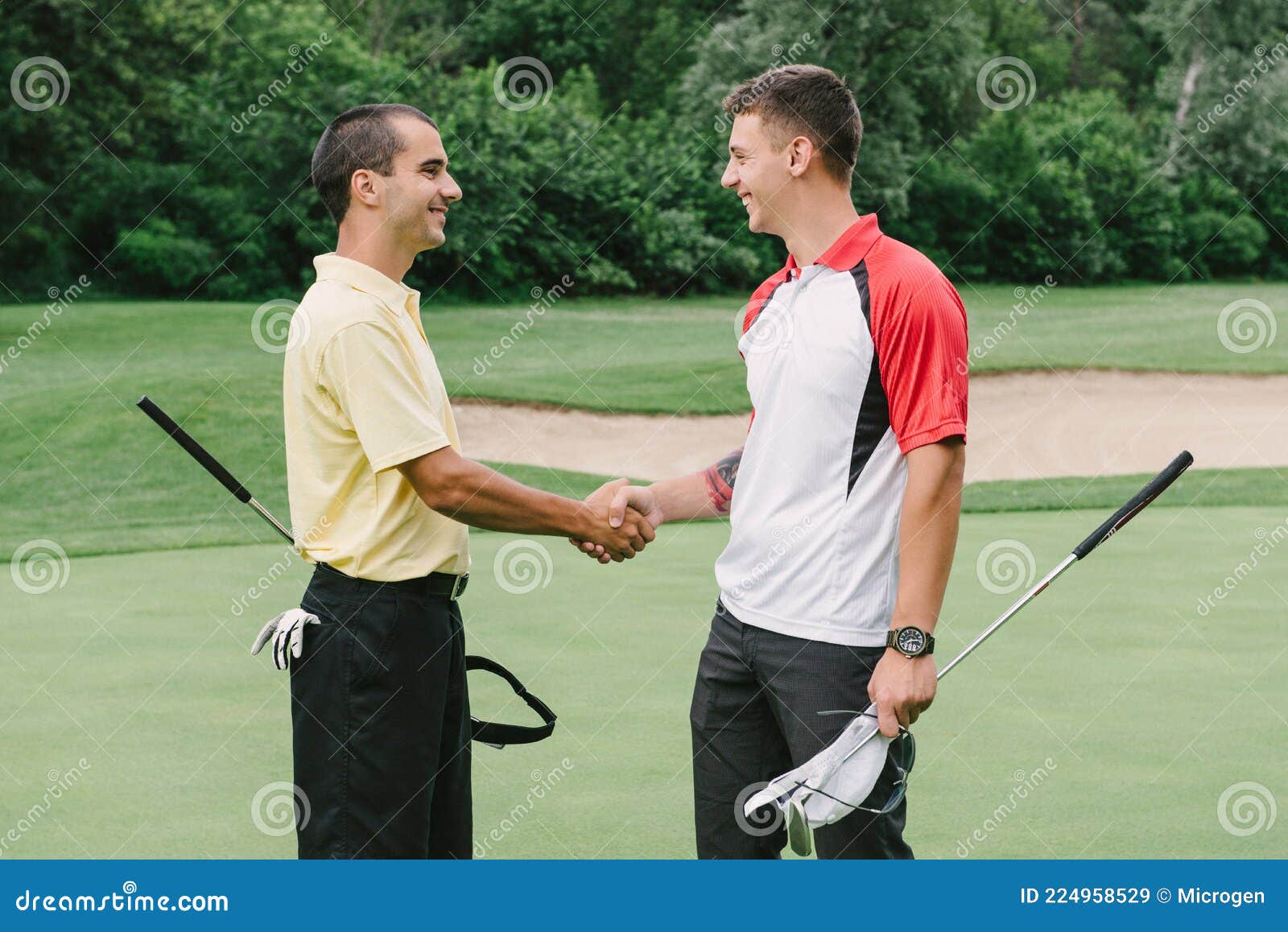Golfers shake hands stock image. Image of nature, positive - 224958529