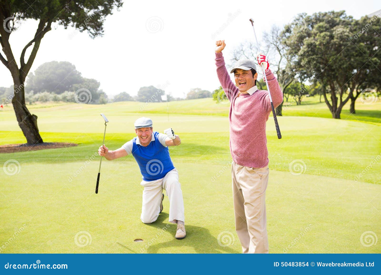 Golfing Friends Cheering on the Putting Green Stock Photo - Image of ...