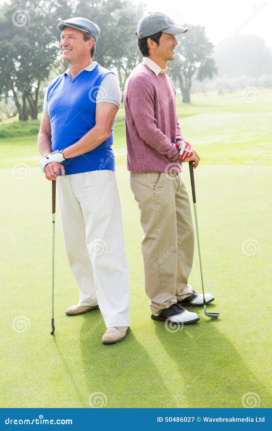 Golfing Friends Smiling and Holding Clubs Stock Image - Image of glove ...
