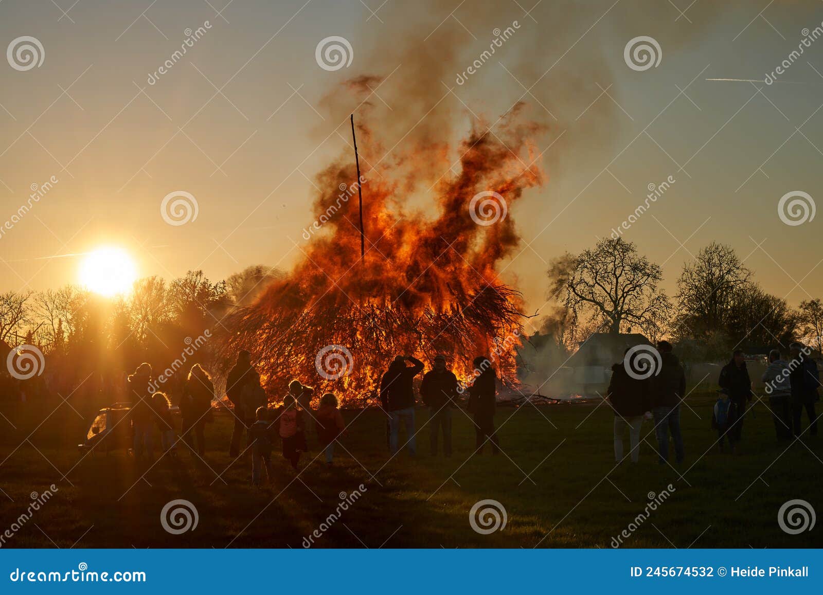 Burning Easter Fire in Front of Sunset Editorial Photography - Image of ...
