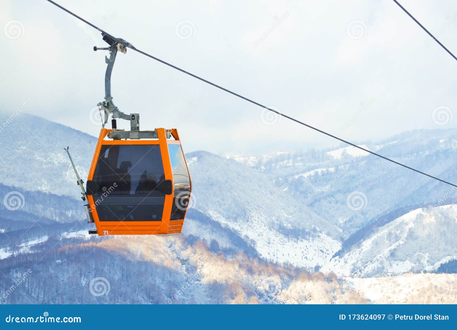 Gondola or Cable Car Orange in Winter Stock Image - Image of cable ...
