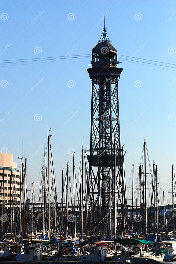 Gondola tower in Barcelona stock image. Image of building - 3583839