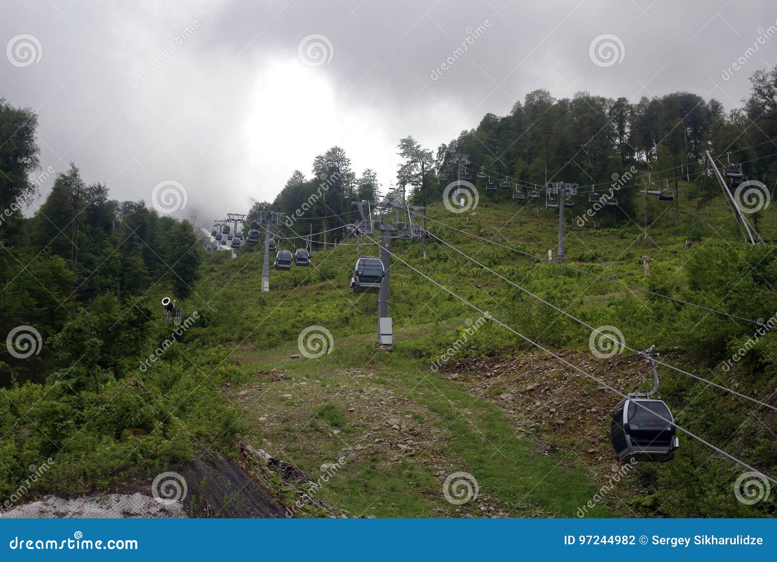 Gondola Type Cable Way on the Mountain Slope Stock Photo - Image of ...