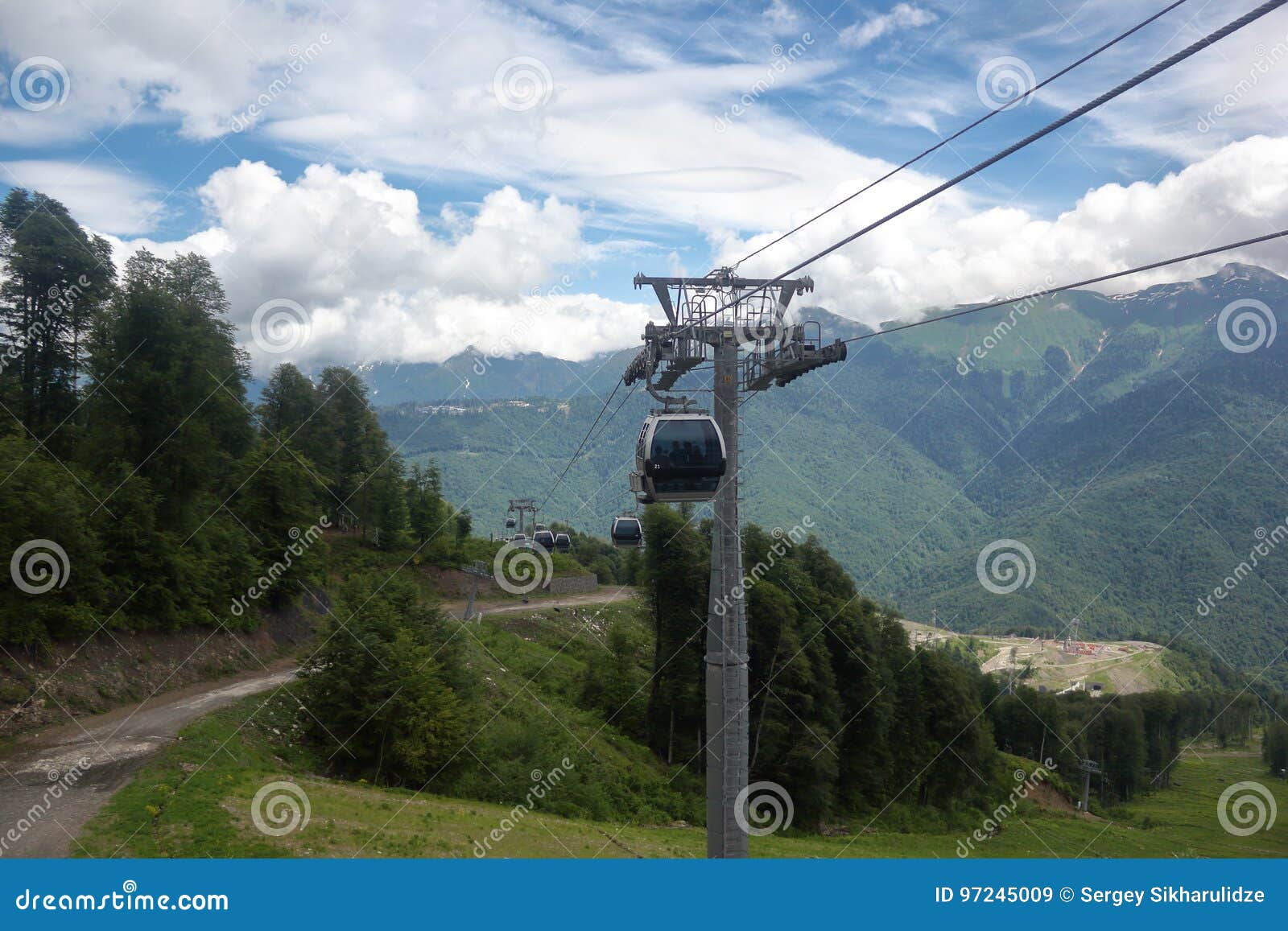 Gondola Type Cable Way in the Mountains Stock Image - Image of blue ...