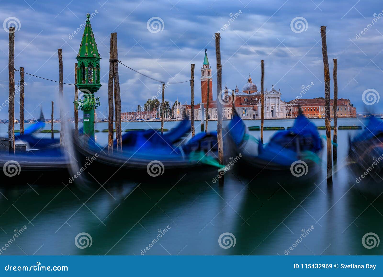 Gondolas Along Grand Canal At St Marco Square With San Giorgio M Stock