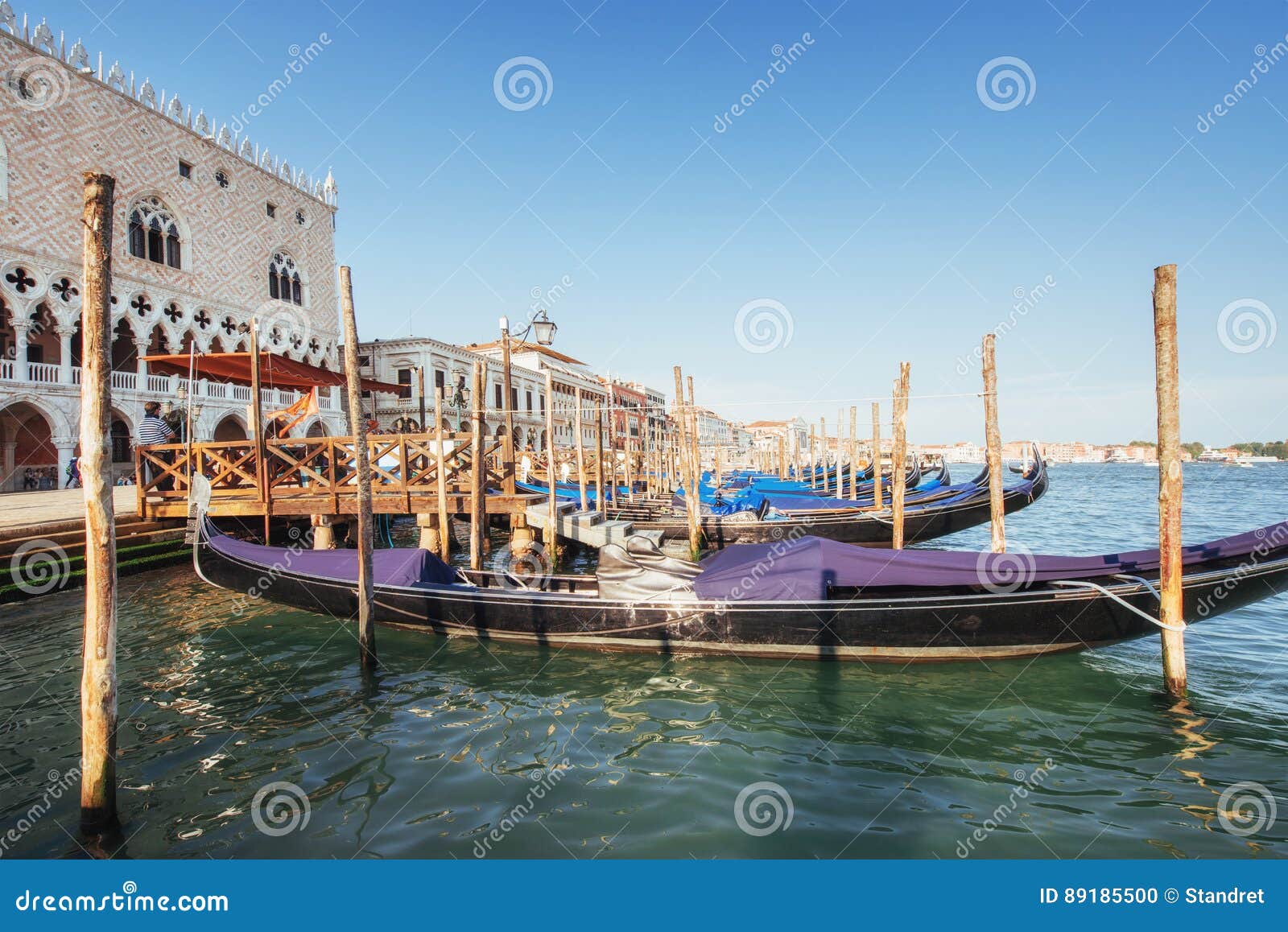Gondolas On Grand Canal In Venice San Giorgio Maggiore Church San