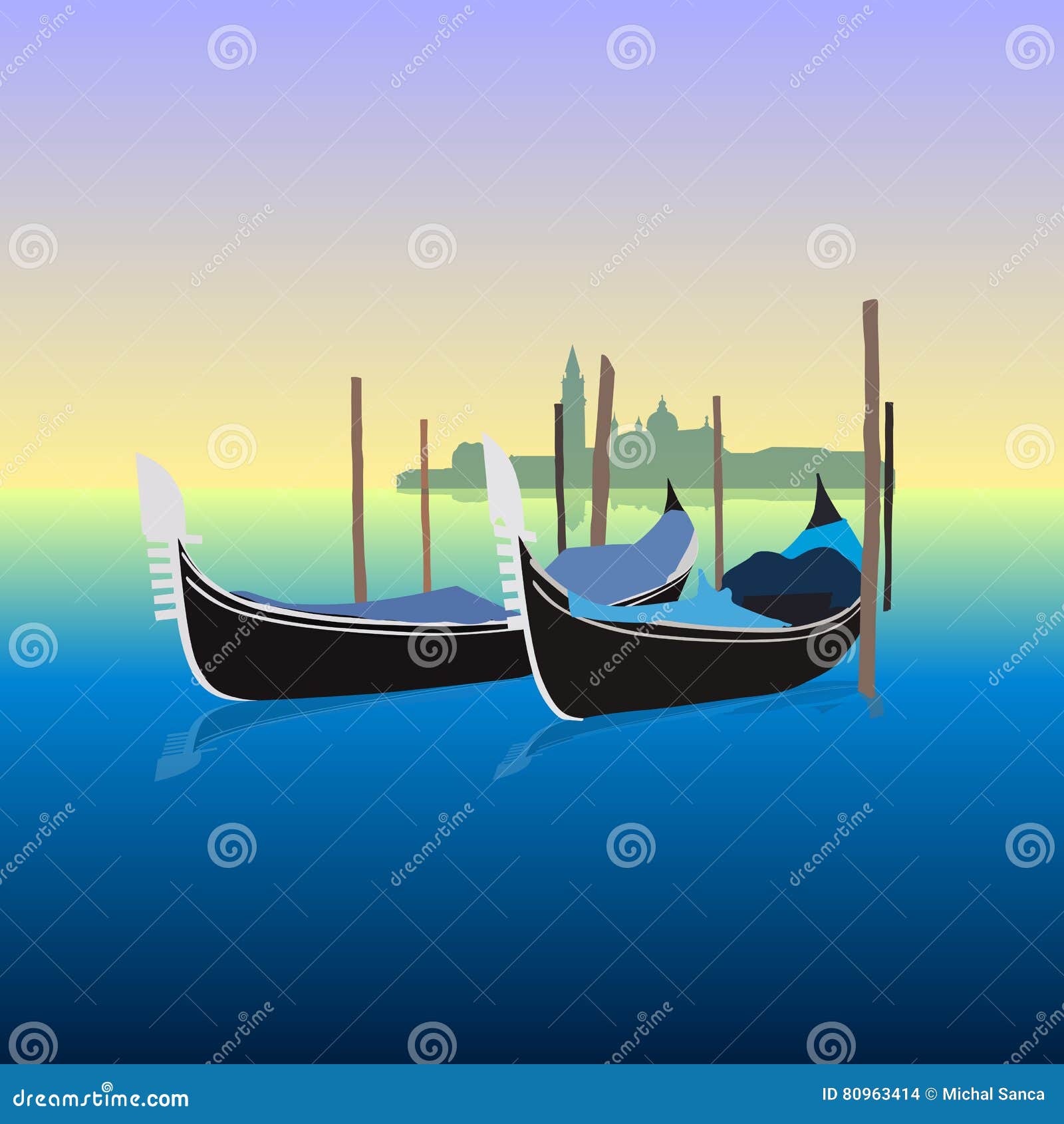Gondolas in Venice Italy, Vector Illustration Stock Vector ...