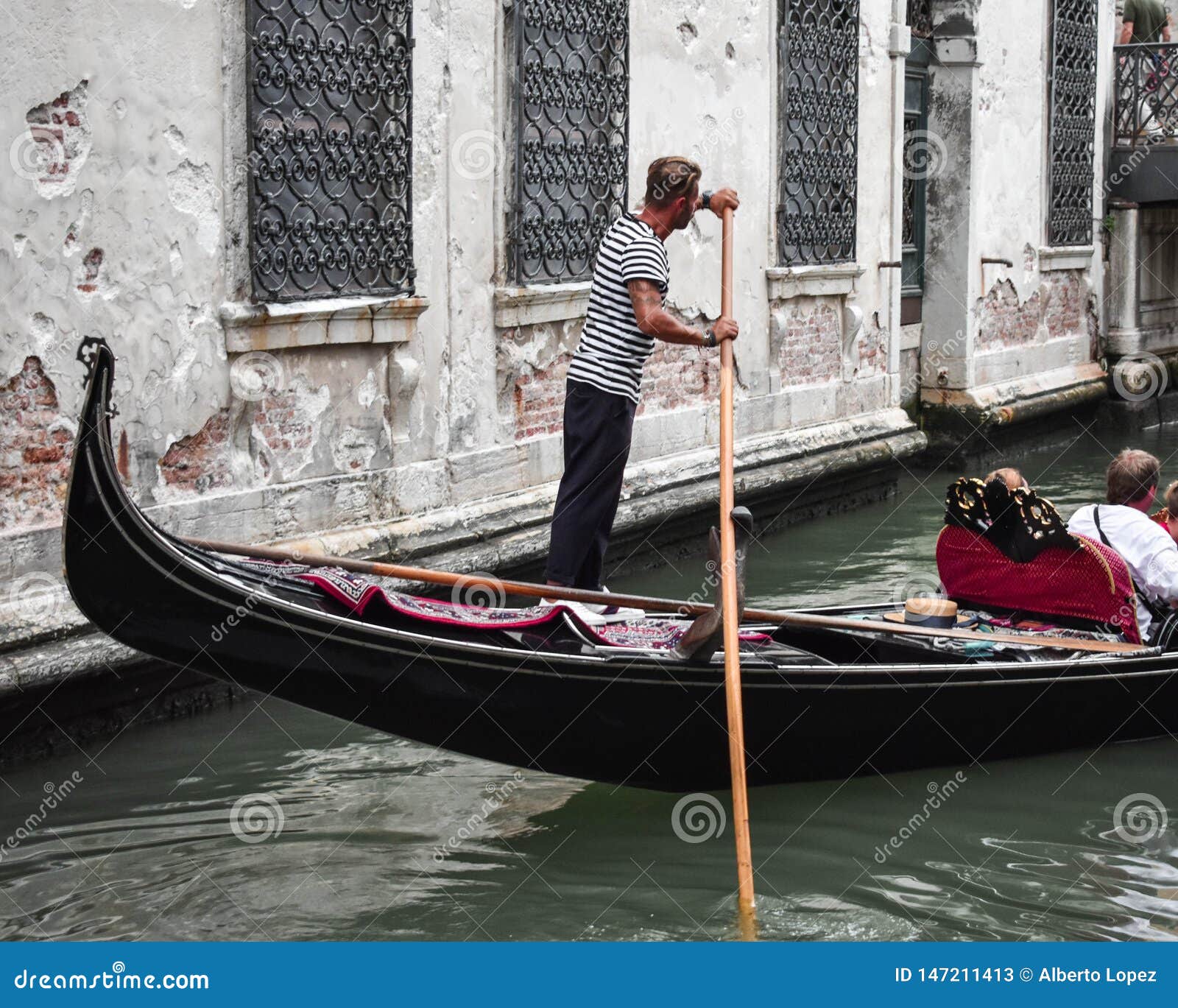 Gondolier and His Gondola, a Typical Scene in Venice. Editorial Stock ...
