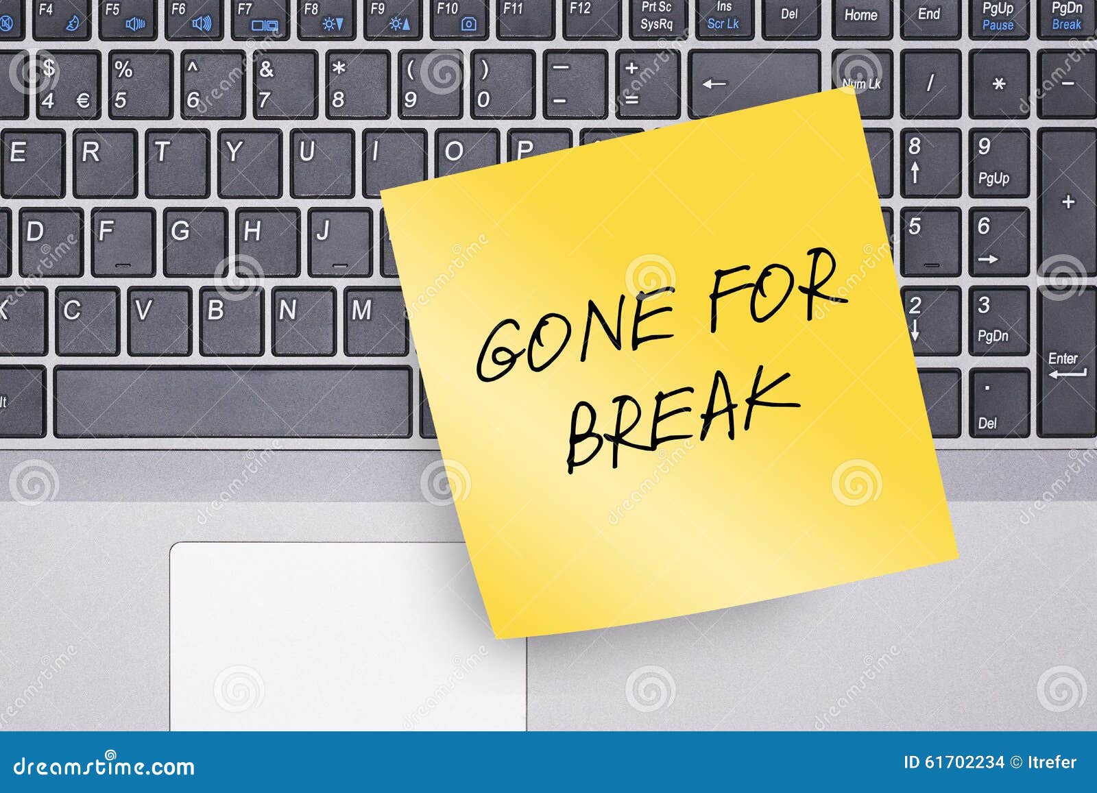 Gone for Break Note on Keyboard Stock Photo - Image of yellow, business ...
