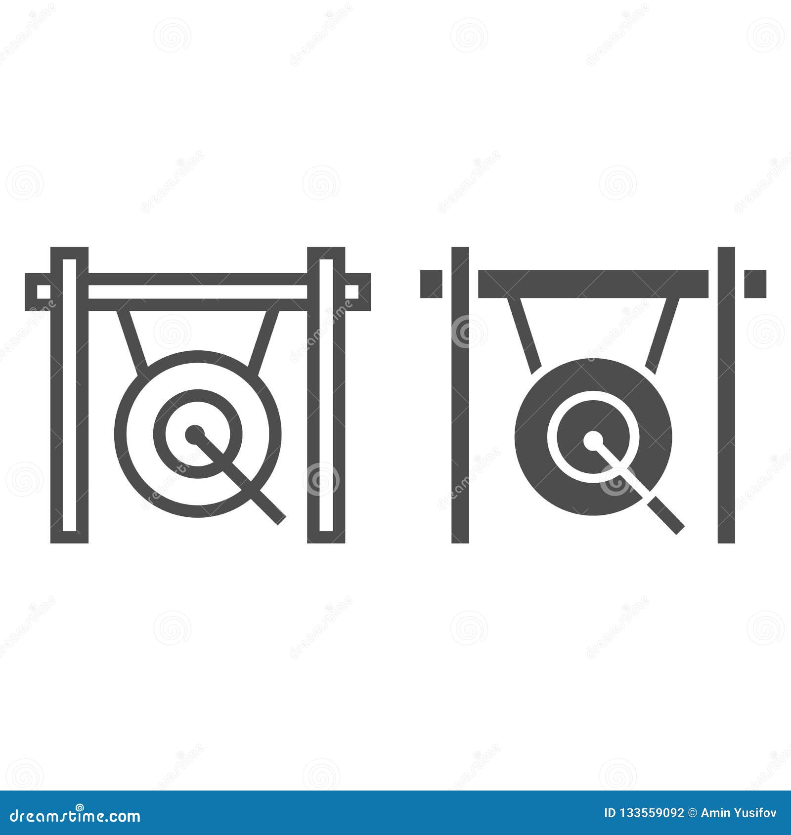 Gong Line Drawing Cartoon. Percussion Instrument Gong With Stick ...