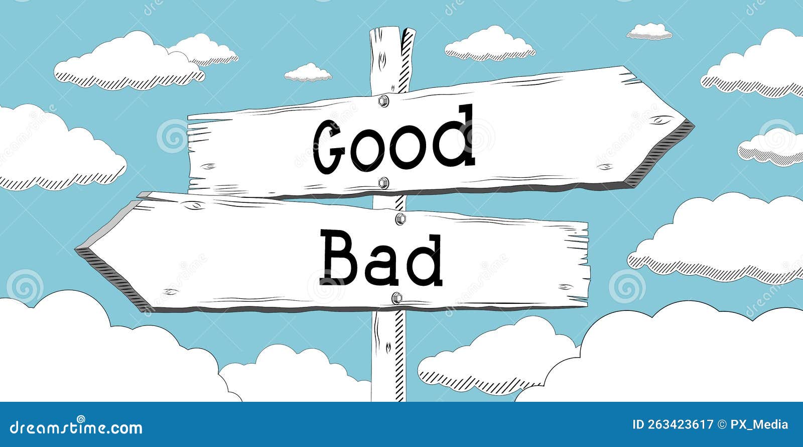 Good or Bad - Outline Signpost with Two Arrows Stock Illustration ...
