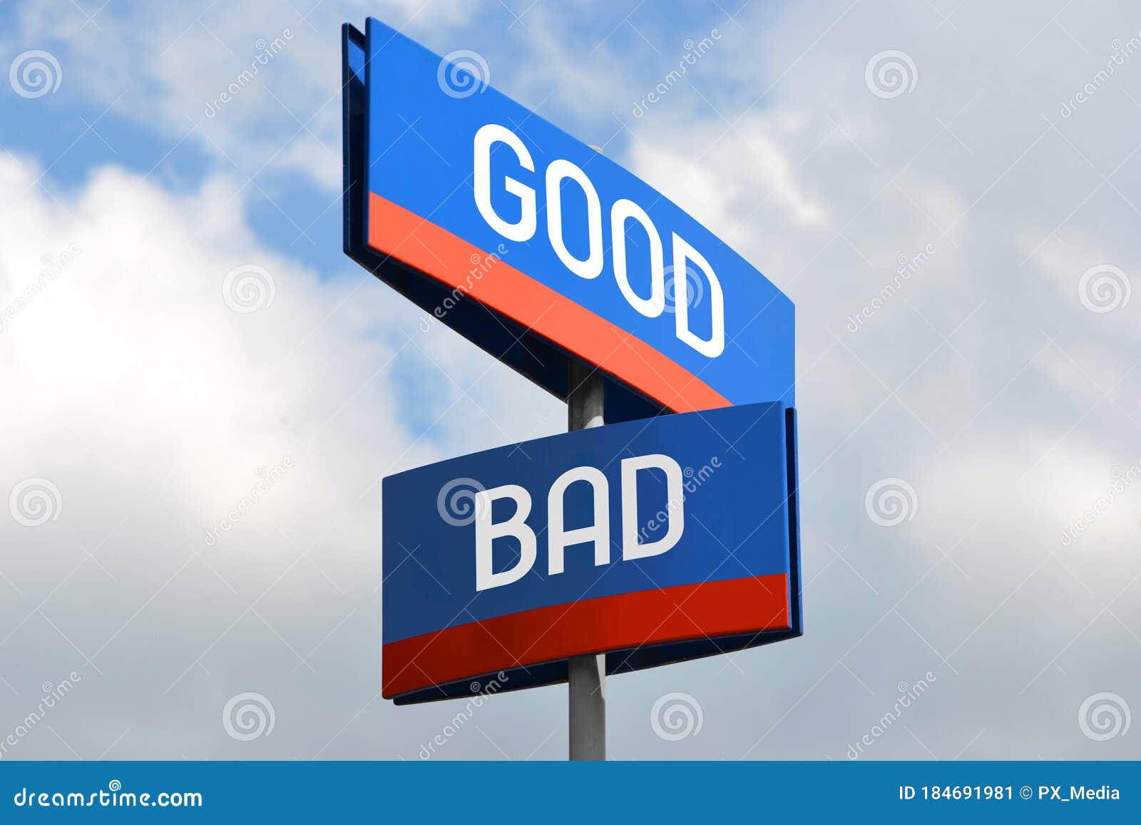 Good or Bad - Street Sign, Sky in Background Stock Image - Image of ...