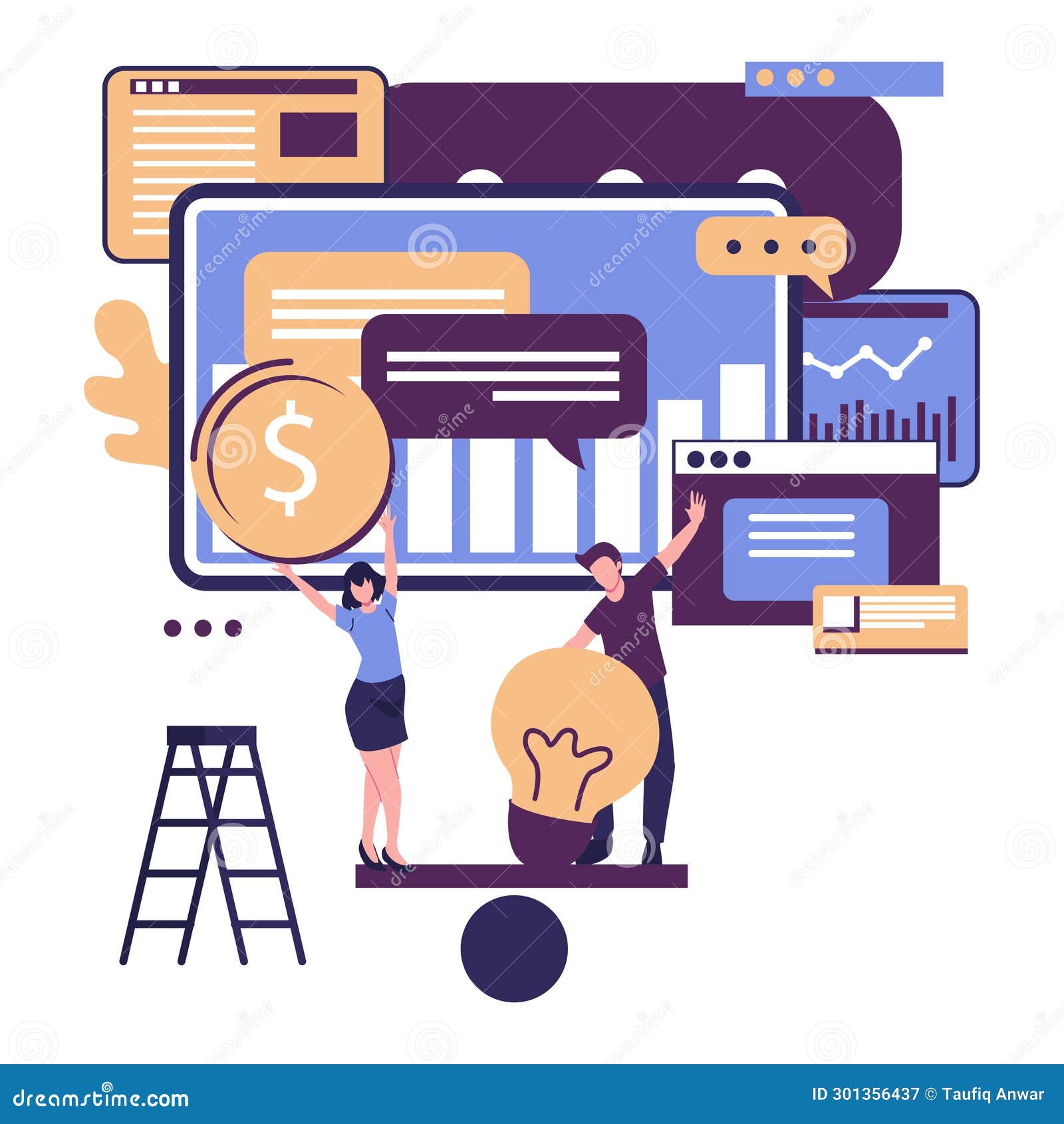 Good Balance at Teamwork, Dinamic Team Work Flat Vector Illustration ...