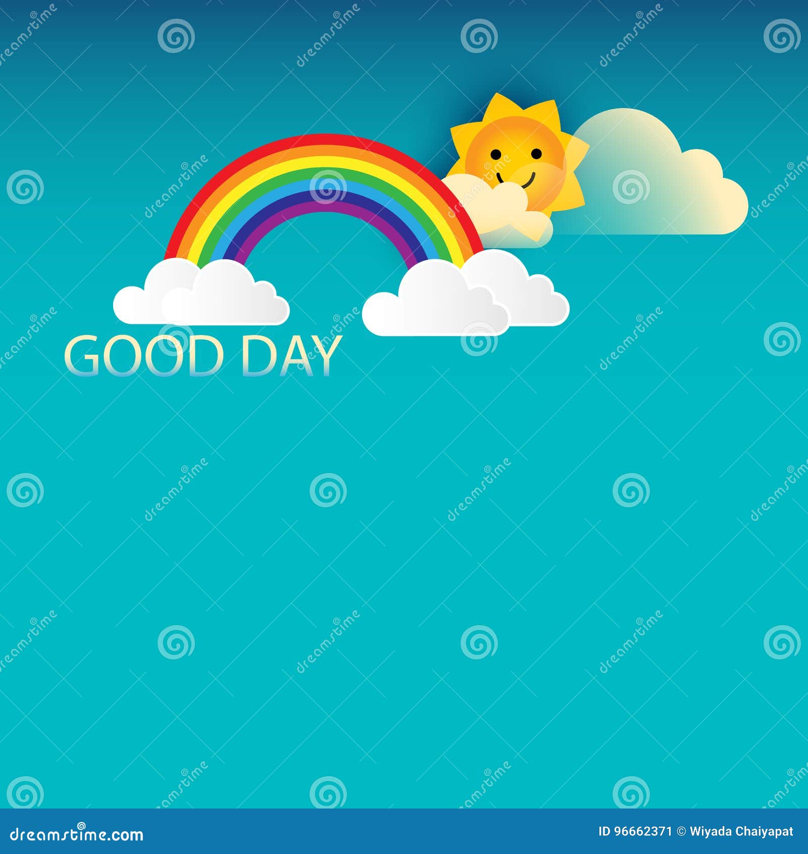 Good Day Text with Rainbow and Clouds Stock Vector - Illustration of ...