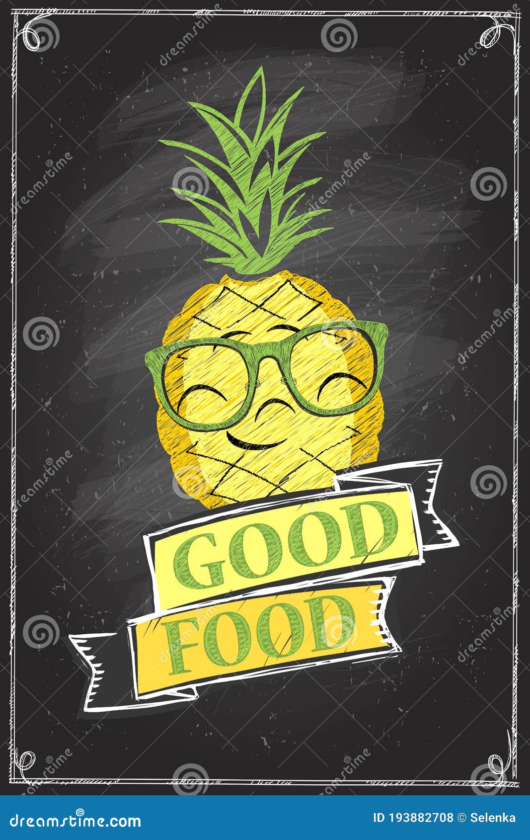 Good Food Chalkboard Poster with Pineapple Stock Vector - Illustration ...