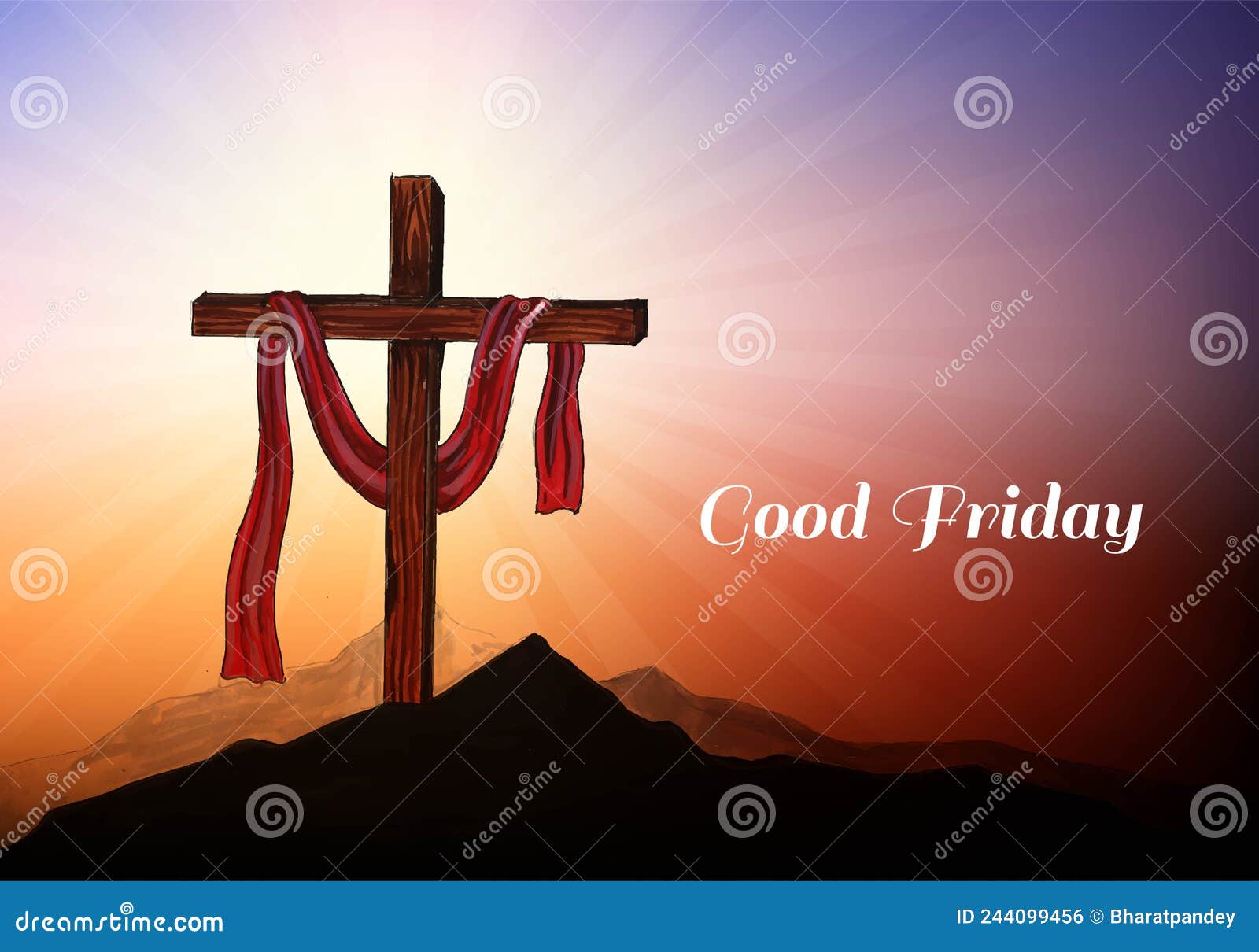 Good Friday Background with Cross and Sun Rays in the Sky Stock Vector ...