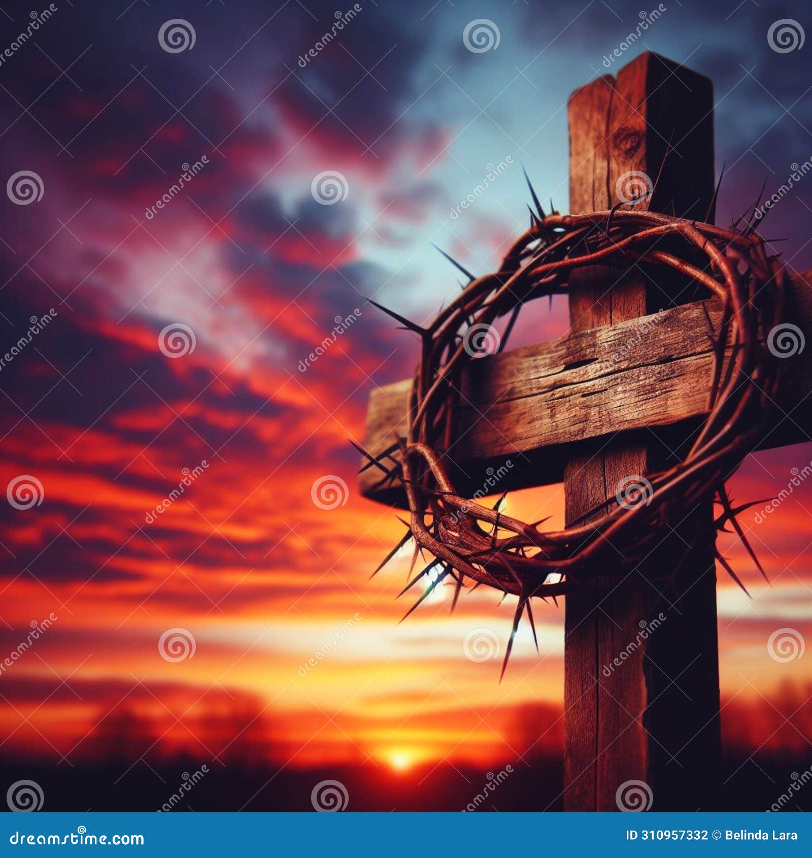 Good Friday Cross Crown of Thorns and Sunset with Dark Clouds Stock ...