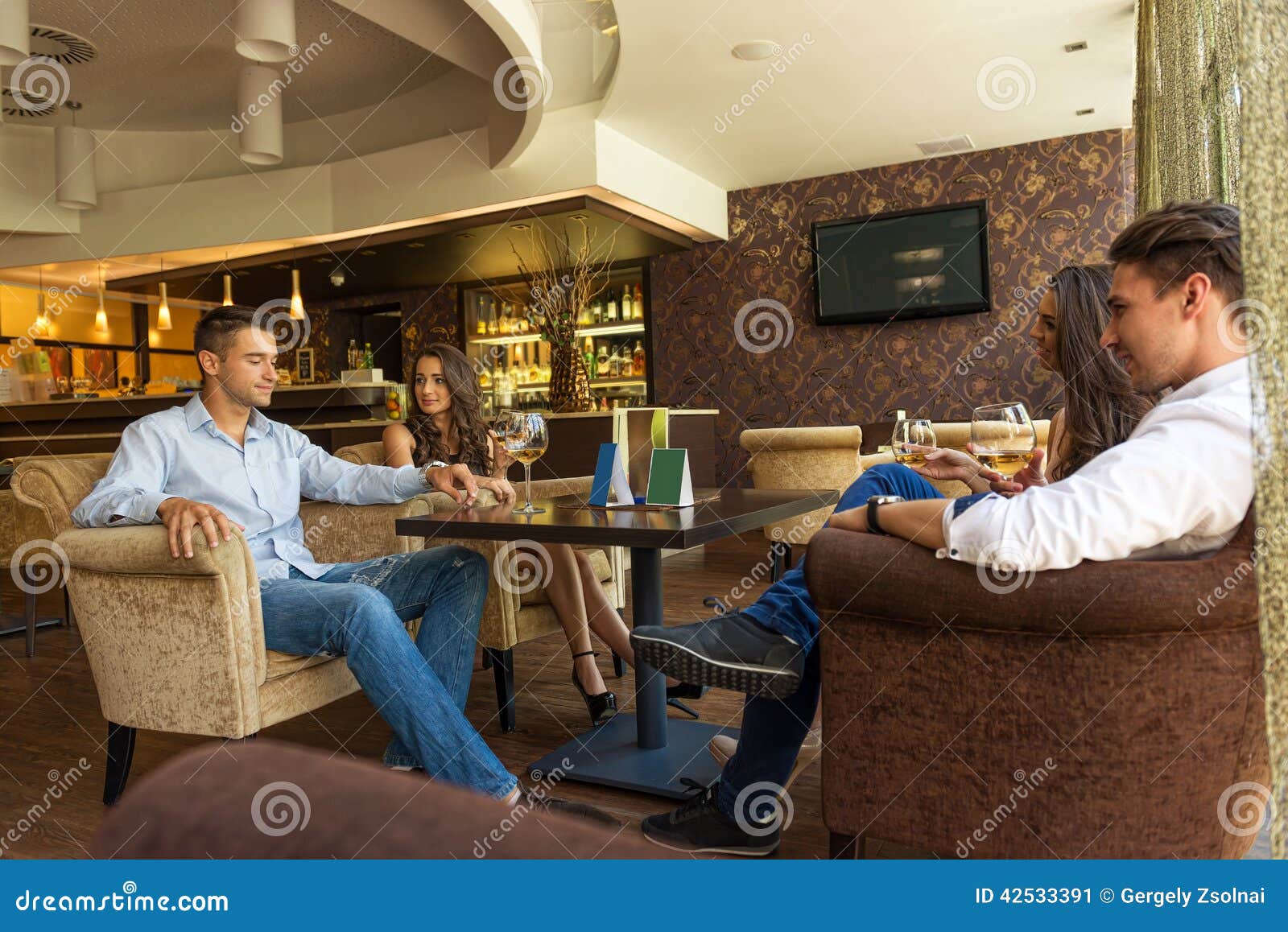 Good Friends in the Restaurant To Eat, Drink Stock Image - Image of ...
