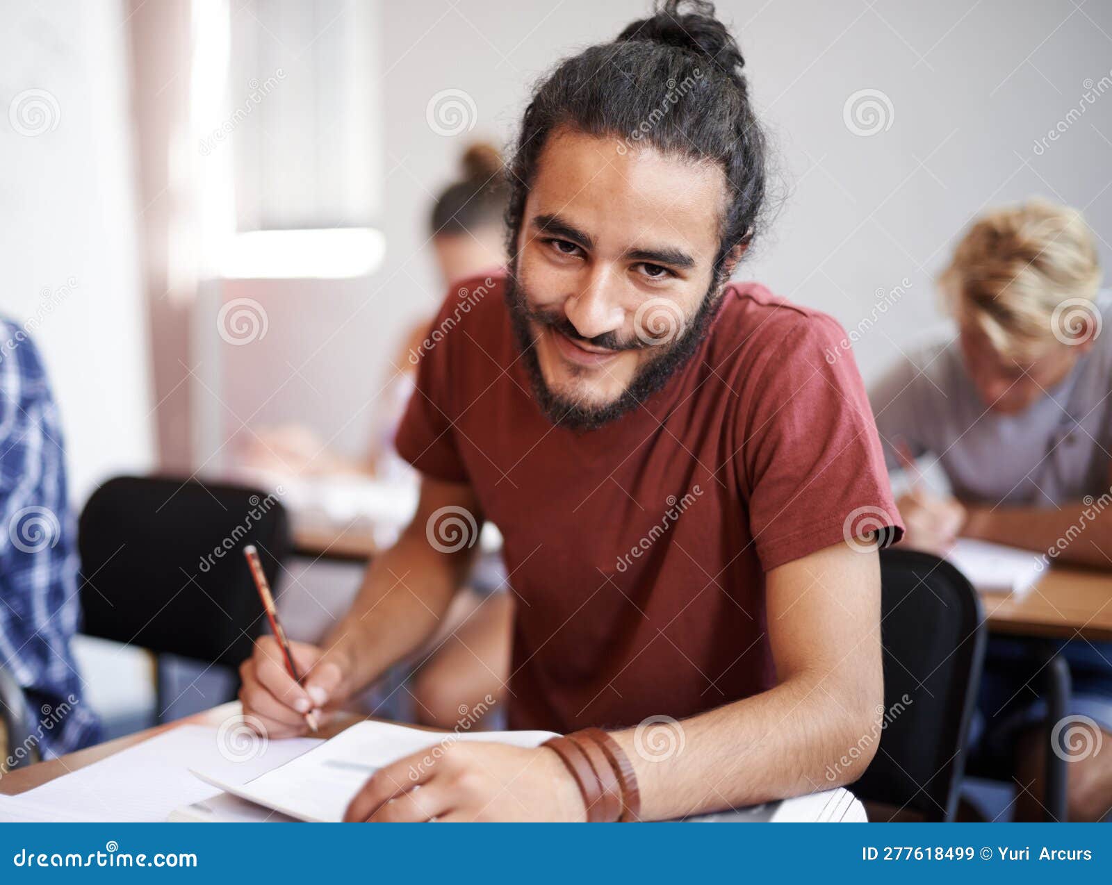 Good Grades Check. a Young College Students in Class. Stock Image ...