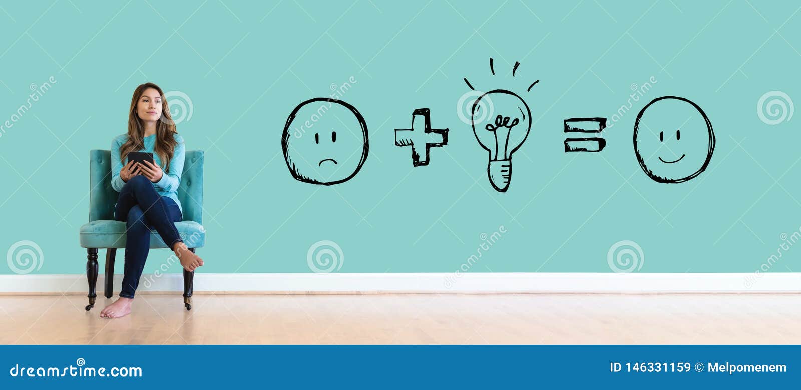 Good Idea Equals Happy with Young Woman Stock Image - Image of save ...