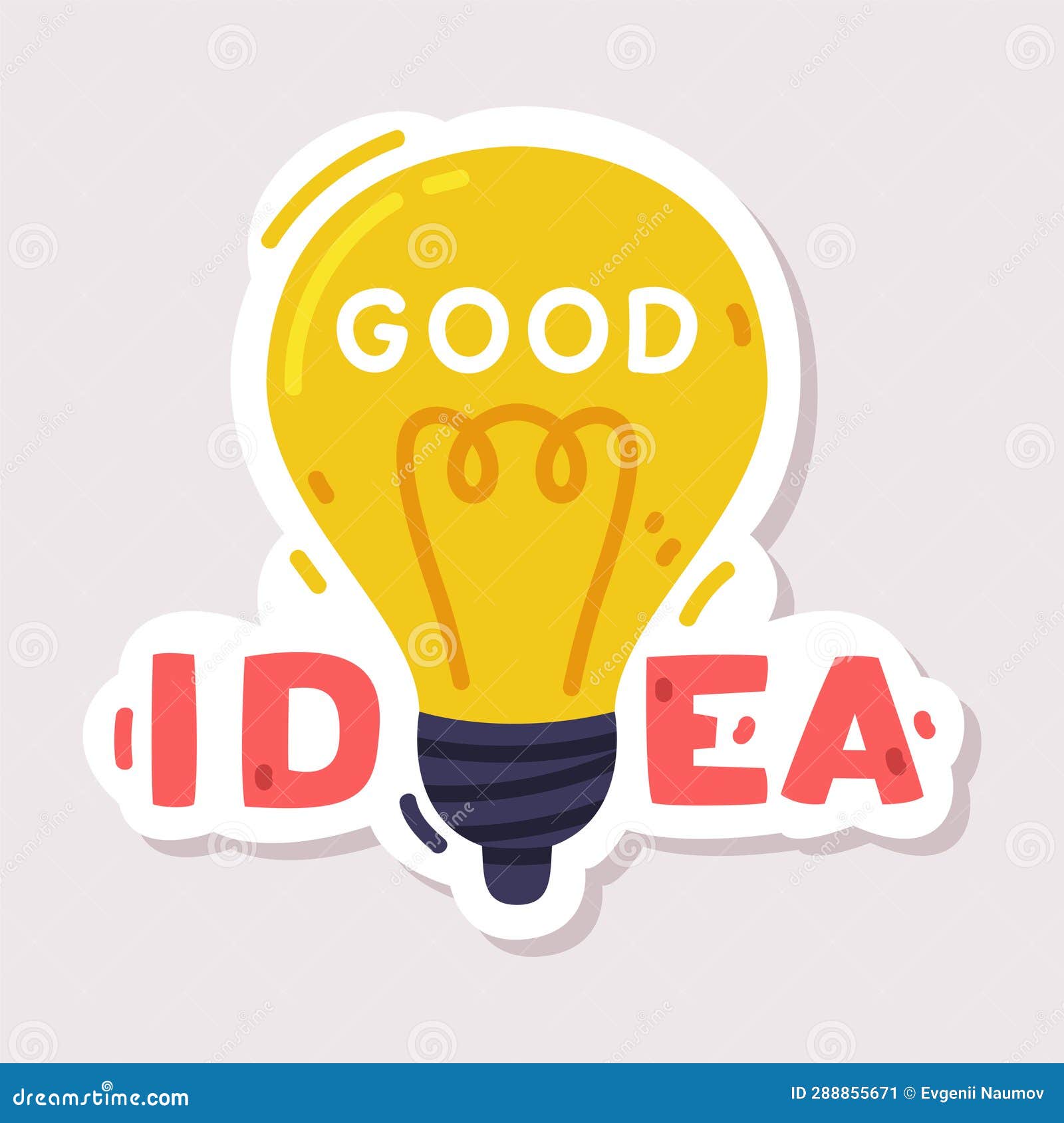 Good Idea Sticker Design with Lightbulb and Positive Saying Vector ...