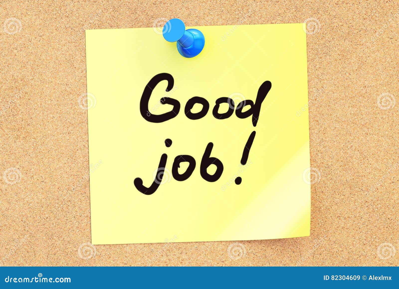 Good Job! Text on a Sticky Note Pinned To a Corkboard. 3D Render Stock ...